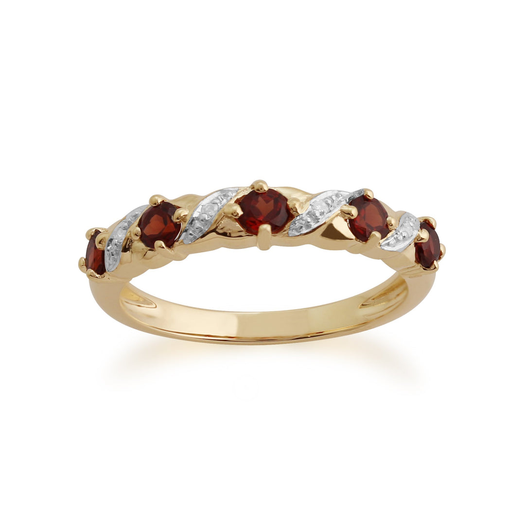 Classic Round Garnet Diamond Half Eternity Ring in 9ct Yellow Gold Gemondo IE